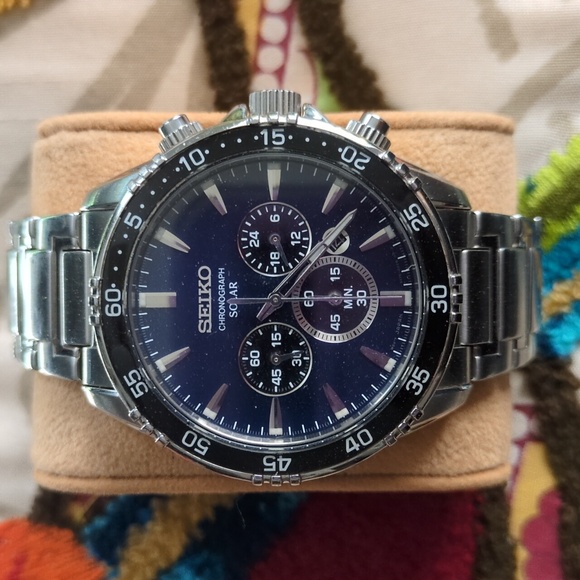 Seiko | Accessories | Seiko Solar Chronograph Watch Blue Dial | Poshmark